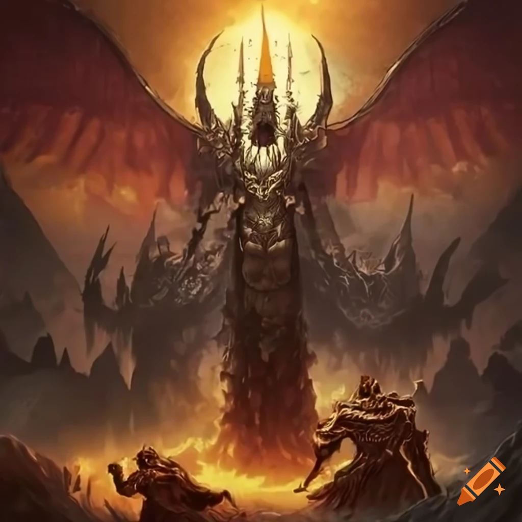 Illustration of the clash of Morgoth and Eärendil on Craiyon