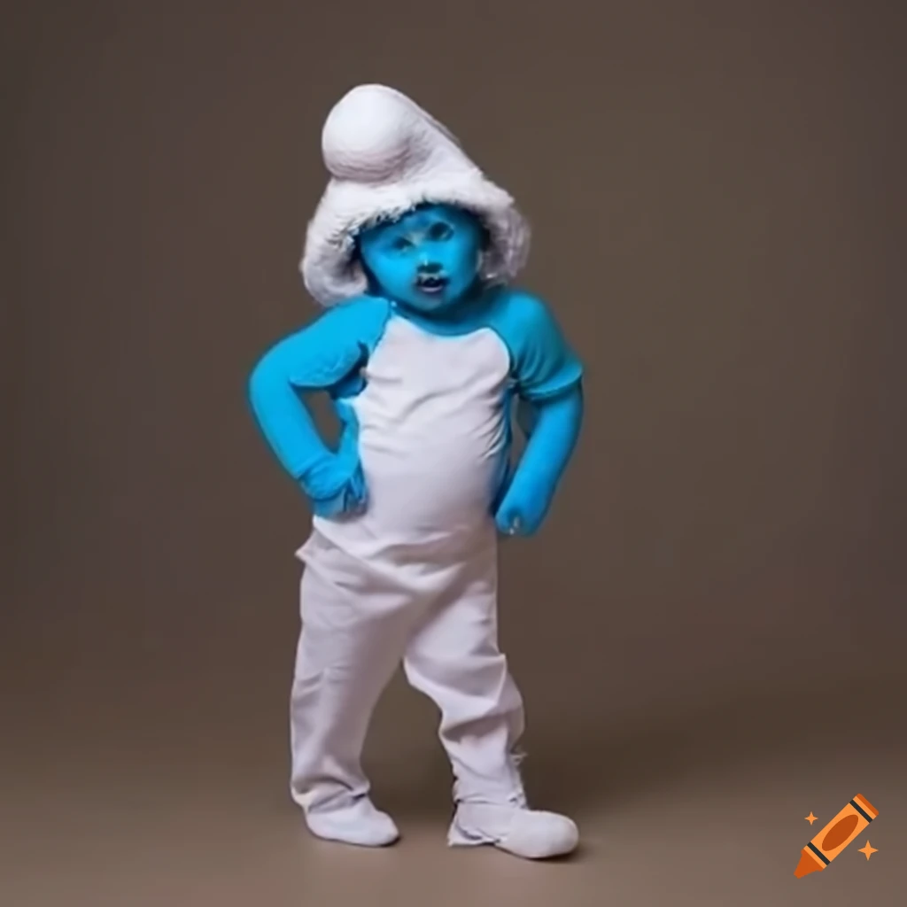 Child wearing smurf costume