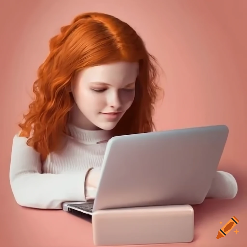 Redhead girl typing on a laptop