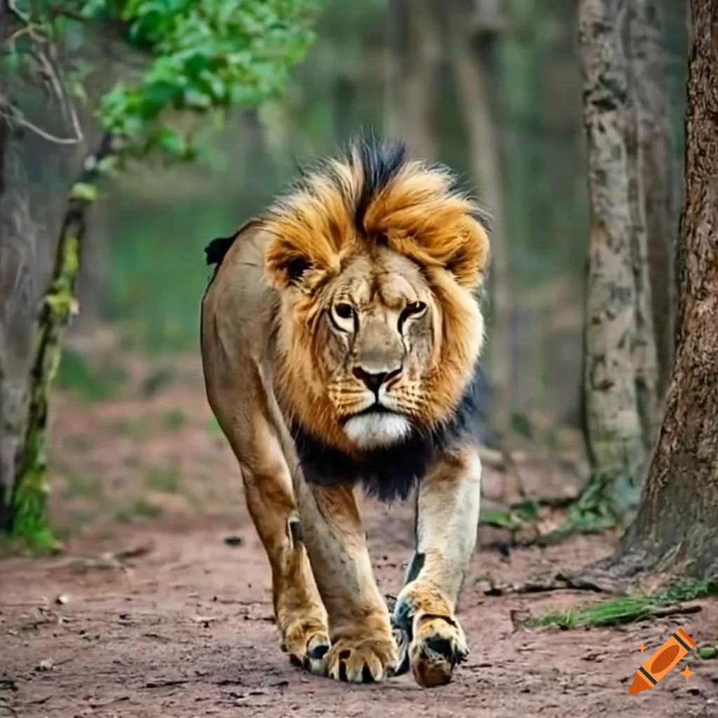 African lion walking in the forest