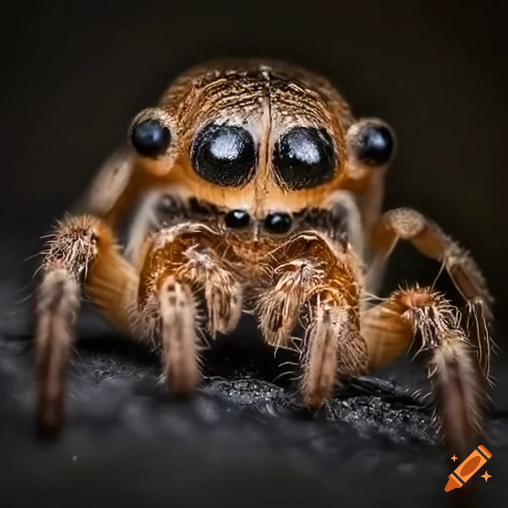Digital art of a spider with human eyes