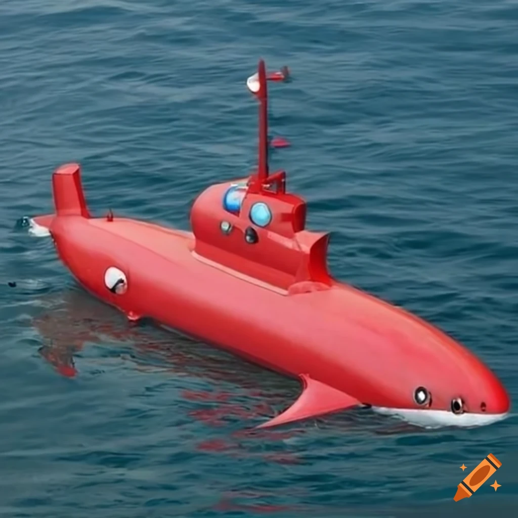 Red submarine with a shark head