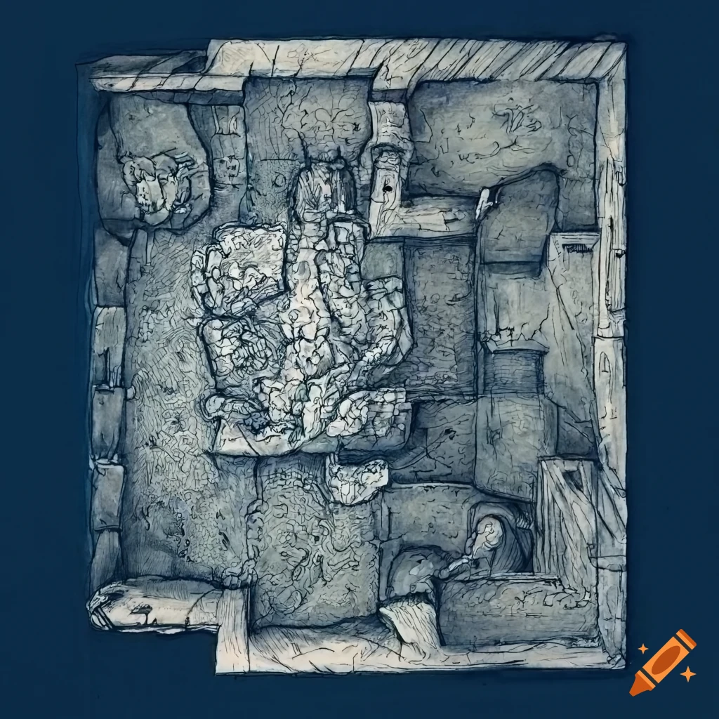 Floorplan map of a dungeon infested by giant mushrooms on Craiyon