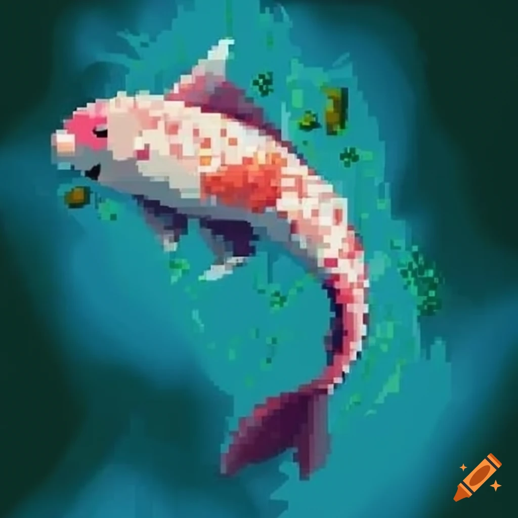 A lion under the sea, surrounded by fish, pixel art on Craiyon