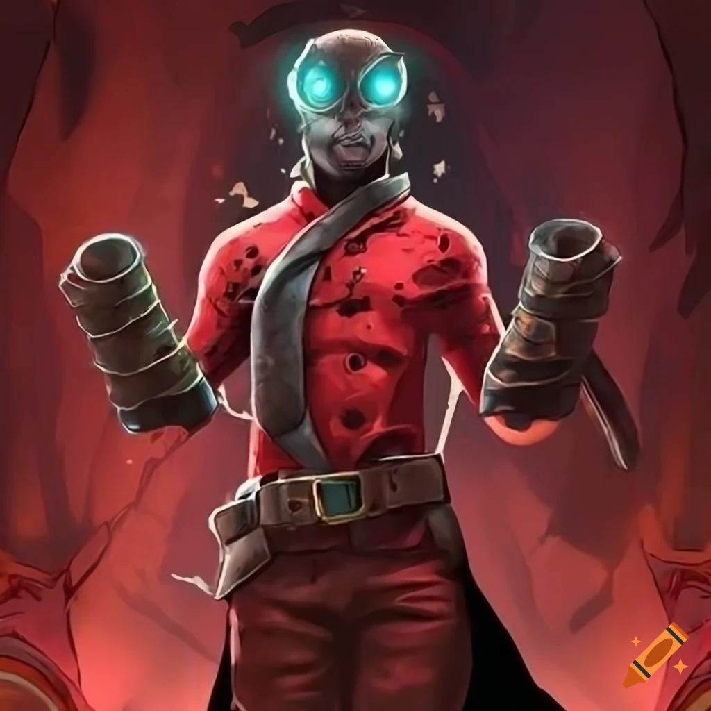 Fun male character in a red high-tech costume