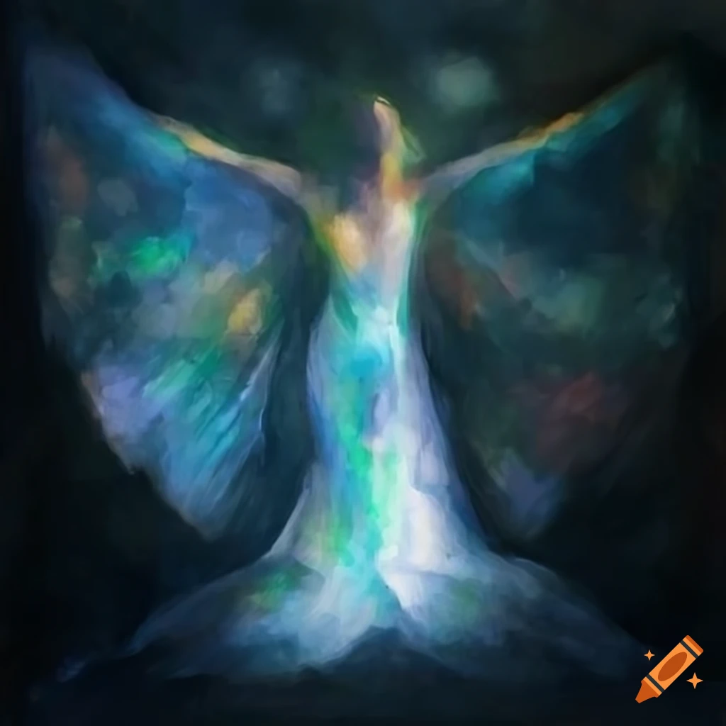 Painting of a small magical light spirit with transparent wings on Craiyon
