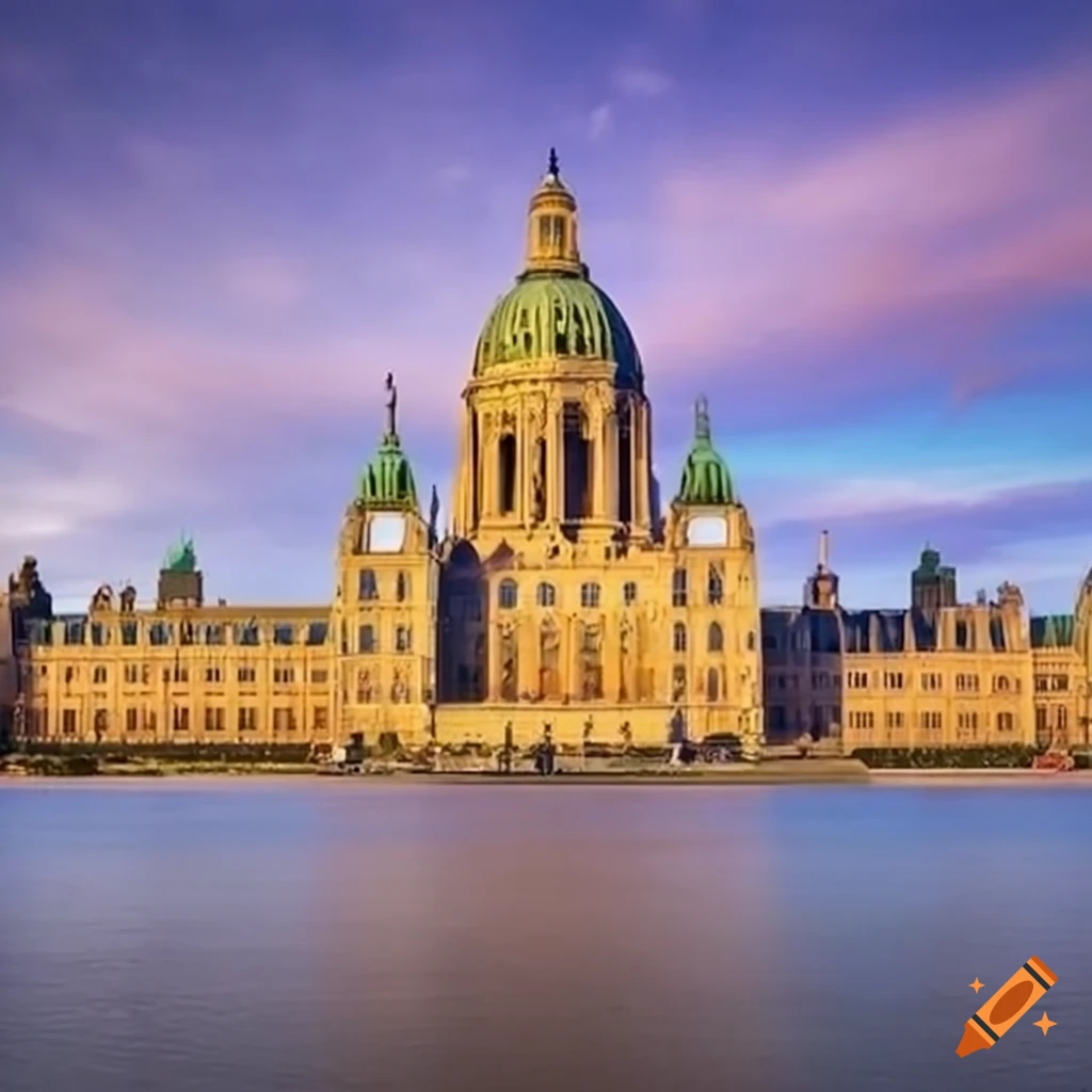 Sunny beach with federal parliament building on Craiyon