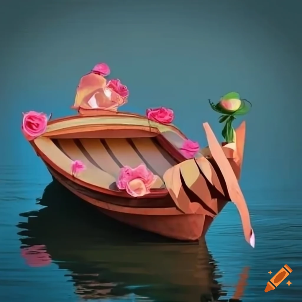 Artistic boat shaped like a rose surrounded by roses on Craiyon