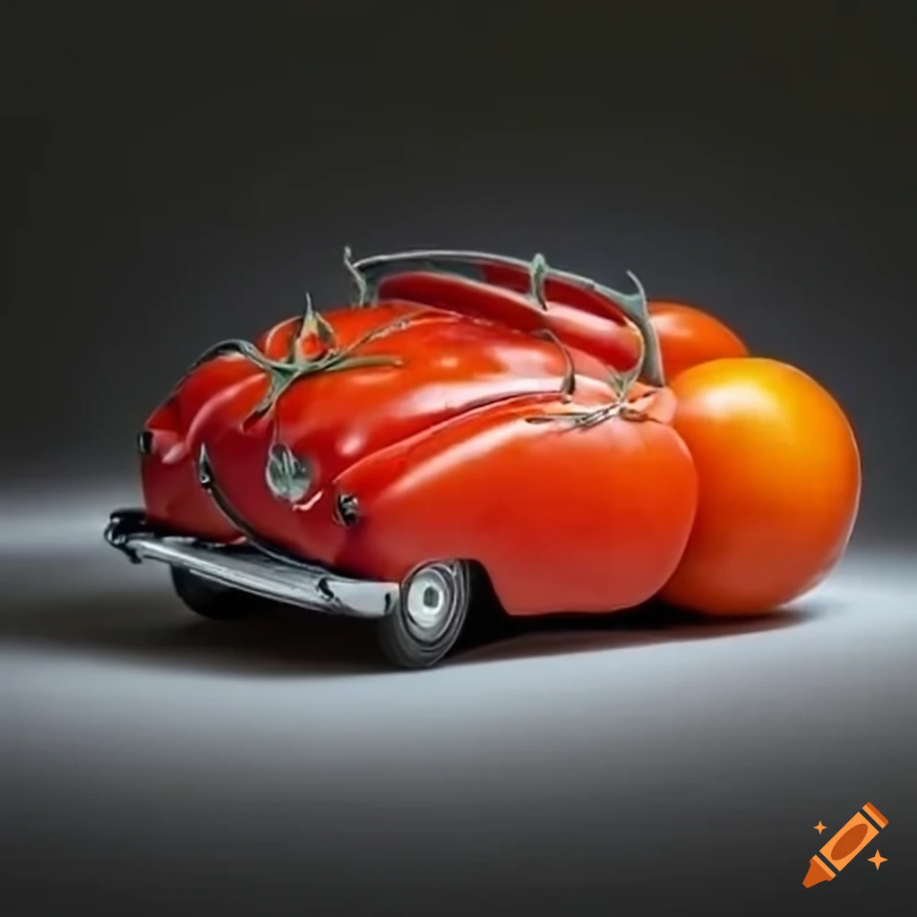 Creative representation of a tomato car on Craiyon