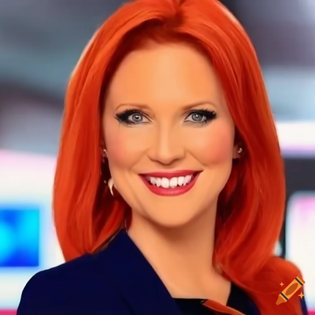 Red-haired female news anchor