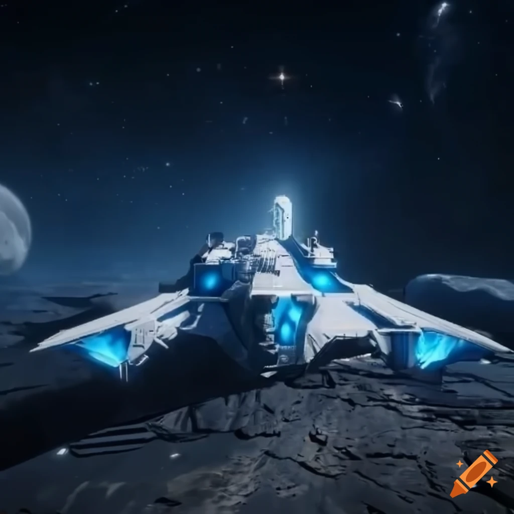 Sci-fi spaceship in front of a blue gas giant planet on Craiyon