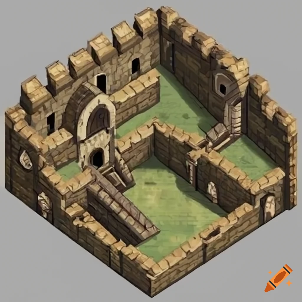 Isometric tiles of a medieval castle for rpg games on Craiyon