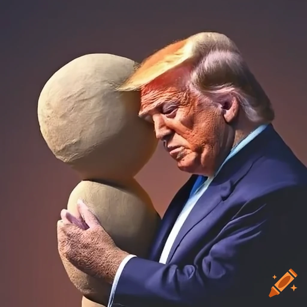 Funny image of a rock hugging a stick resembling donald trump on Craiyon