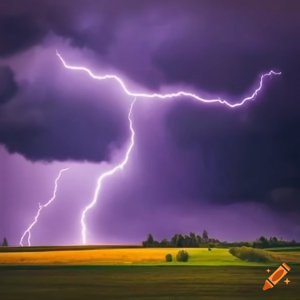 Dramatic lightning in a countryside field on Craiyon