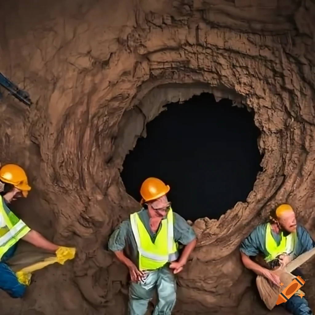 Construction workers laughing in a hole