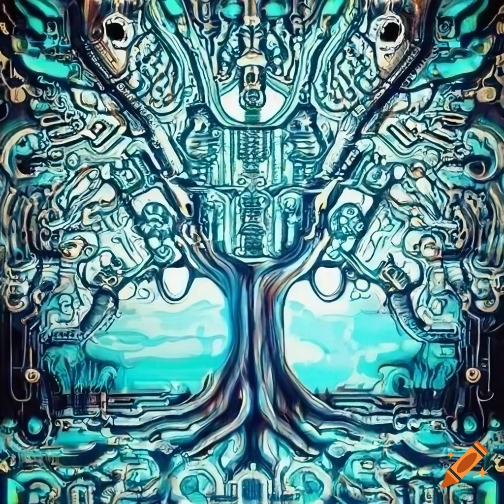 Tree in tube art or pipe art style or electronic circuit board art on ...