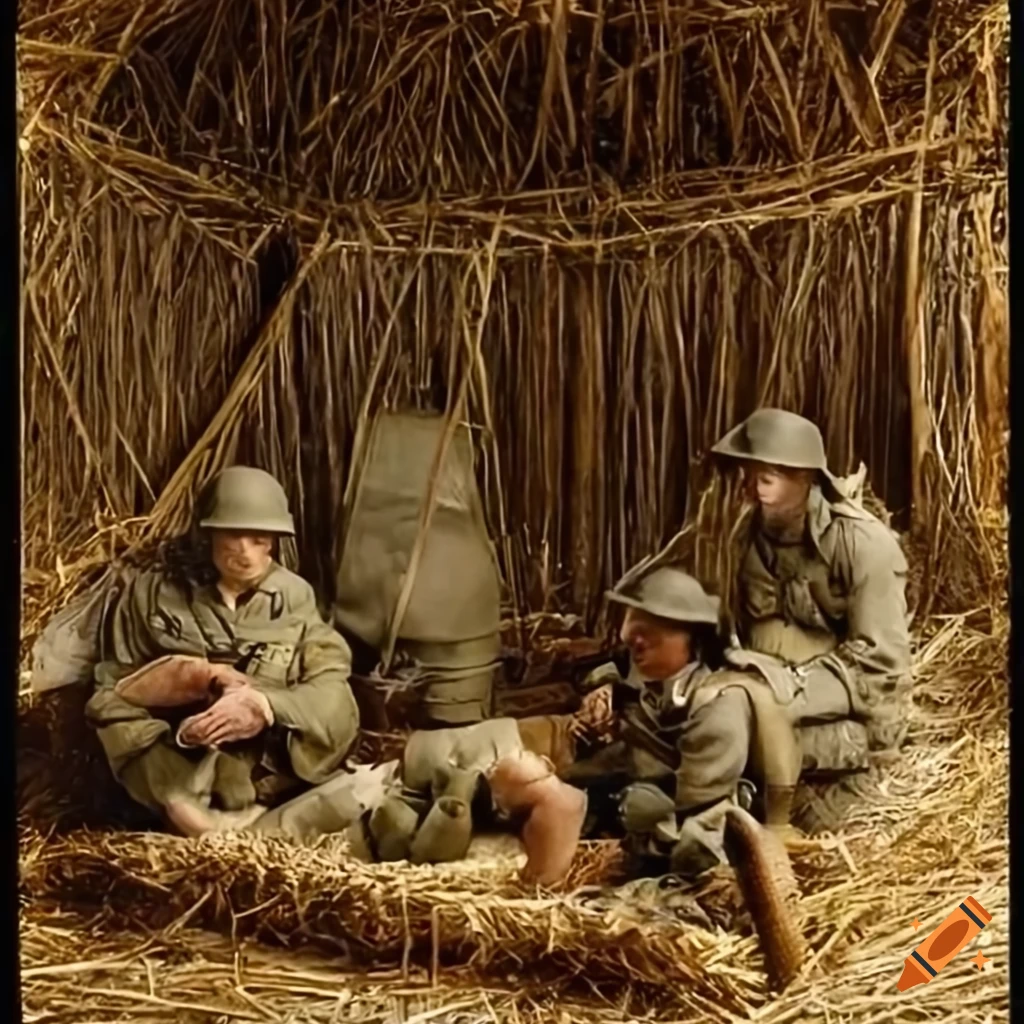 WW2 soldiers with a baby in a crib on Craiyon