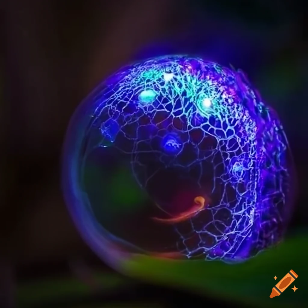 Glowing orb in a lush exotic garden on Craiyon