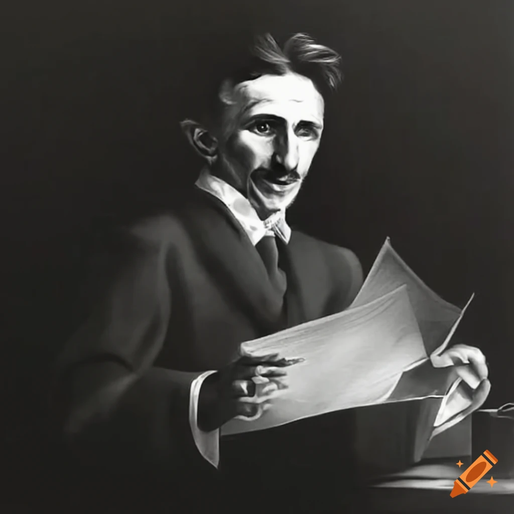 Portrait of nikola tesla holding a banner on Craiyon