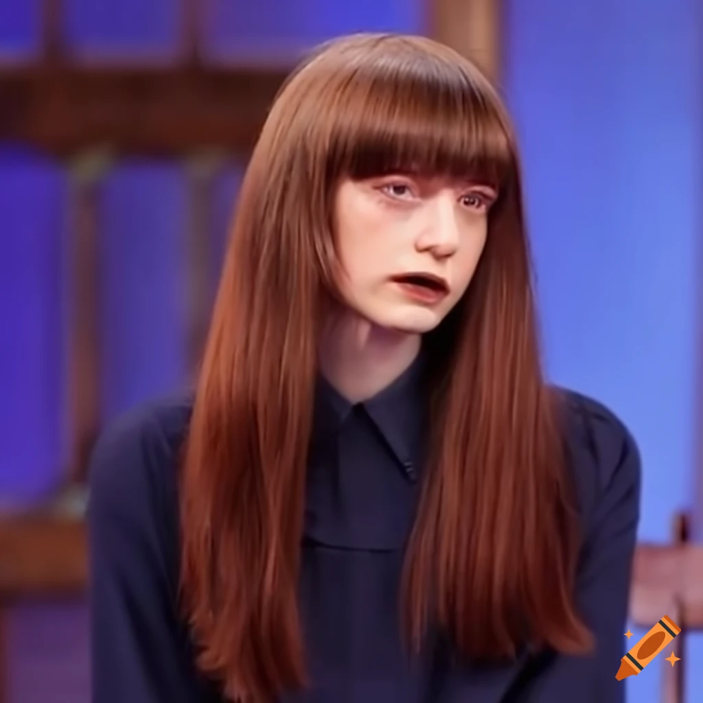 Mia goth getting her bangs trimmed on a talk show on Craiyon