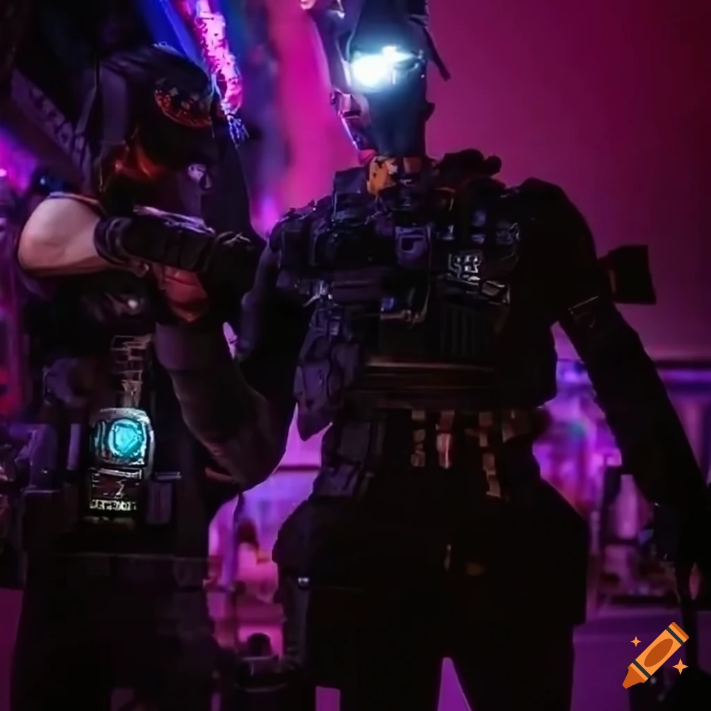 Two cyberpunk bodyguards on Craiyon