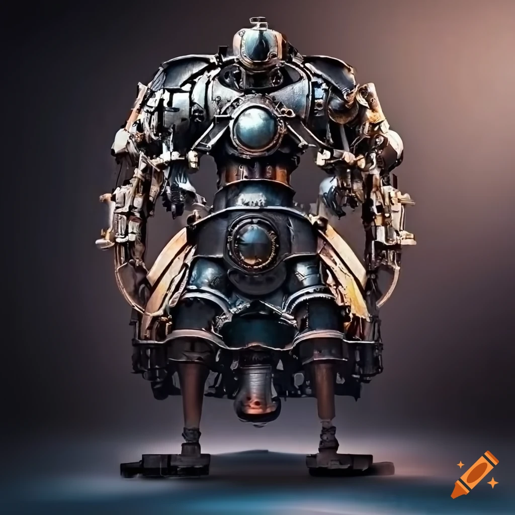 Photo-realistic image of a robotic knight steam locomotive on Craiyon