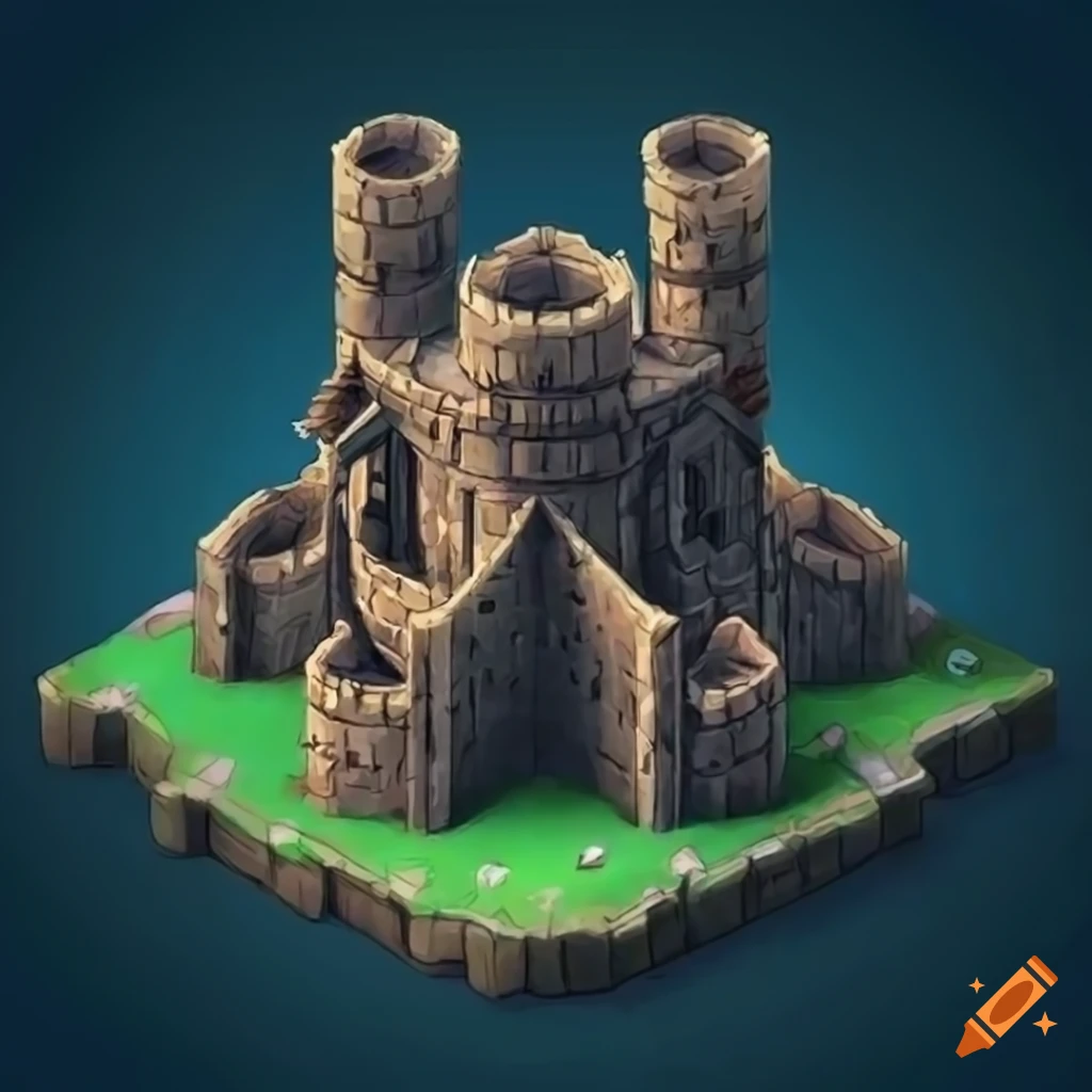 Isometric illustration of a grandiose medieval castle on Craiyon