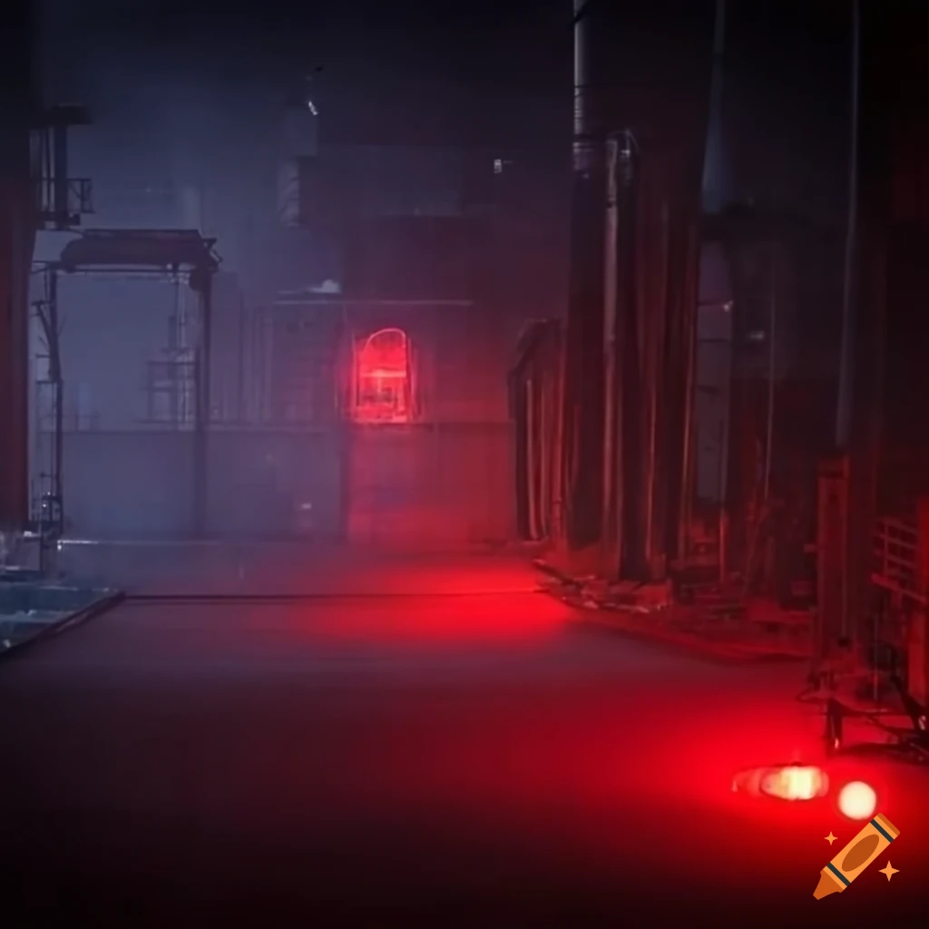 Night view of industrial area with red lights