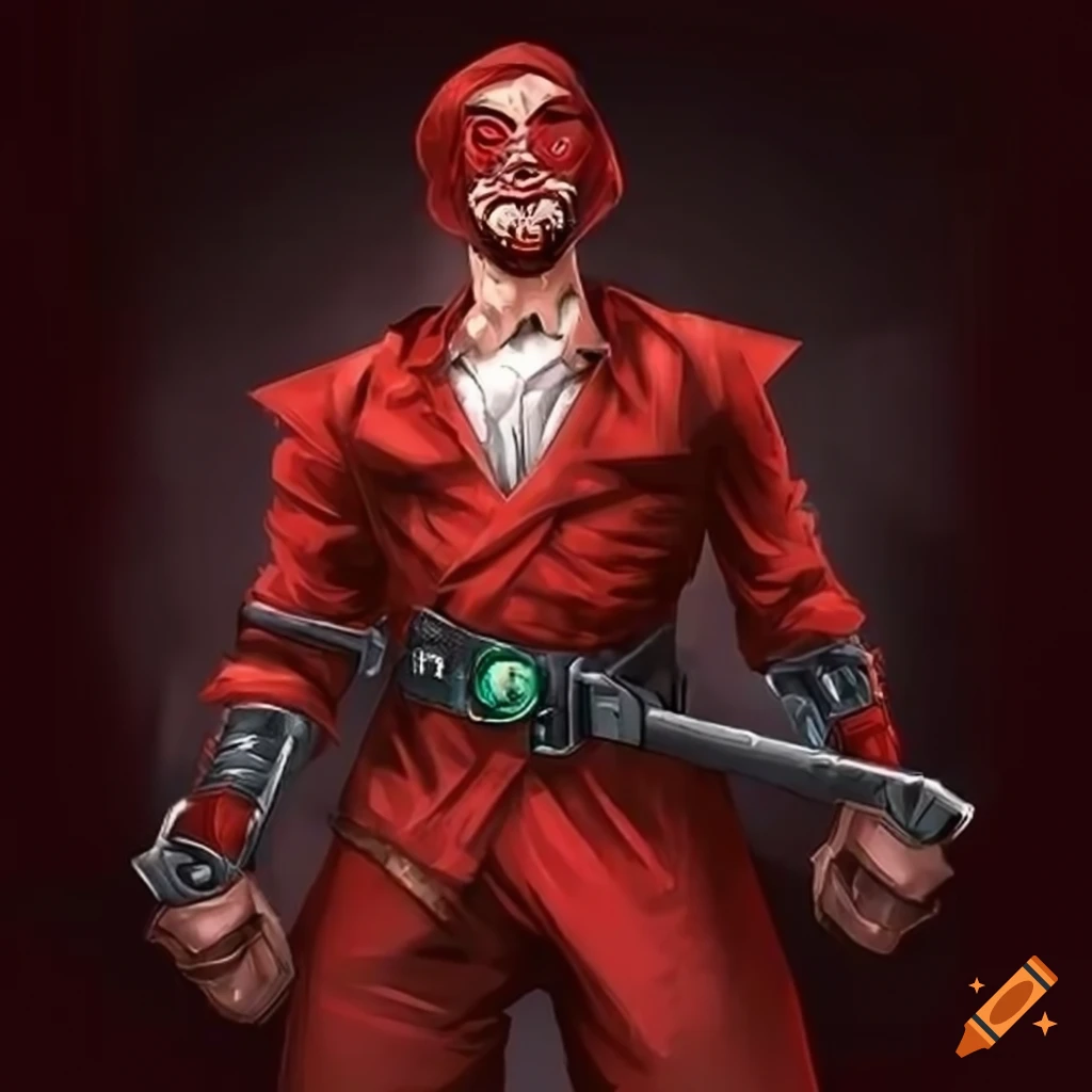 Comic book style male character in a red high-tech costume on Craiyon