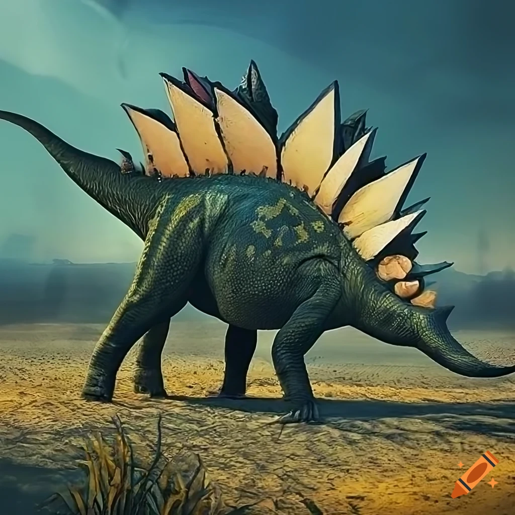 Stegosaurus with unique color pattern and detailed skin texture on Craiyon