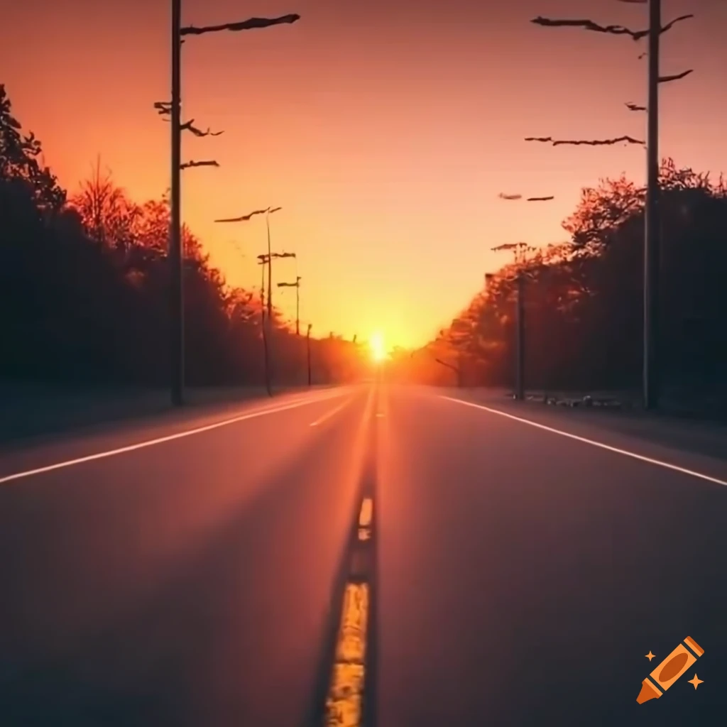 Cinematic sunset on a road