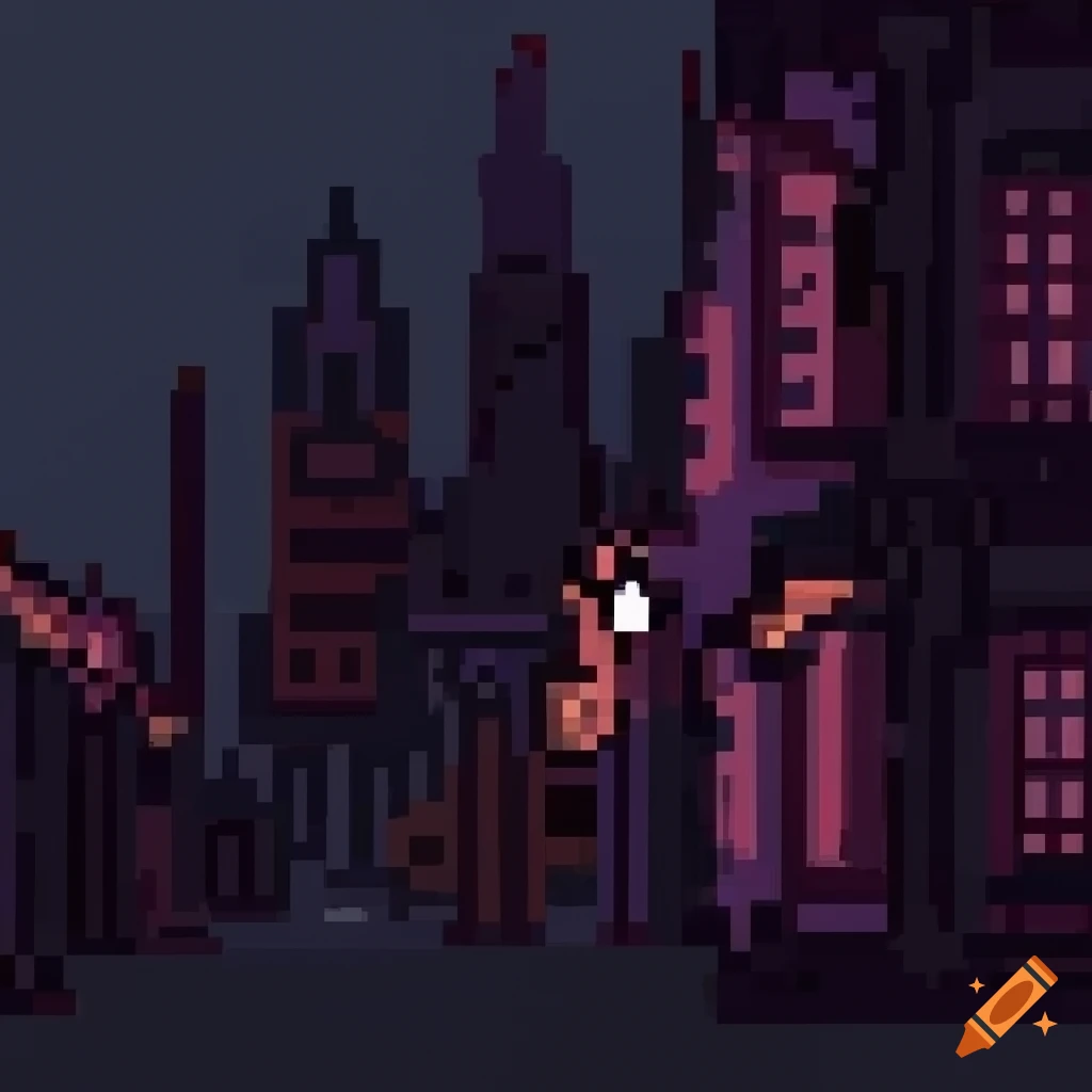 Pixel art of a dark victorian street scene on Craiyon