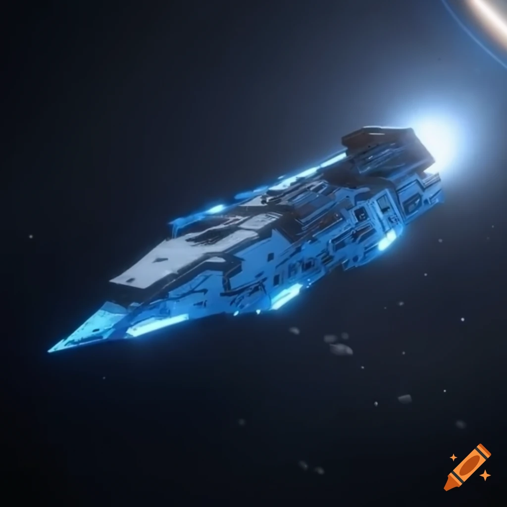 White-blue sci-fi spaceship in outer space on Craiyon