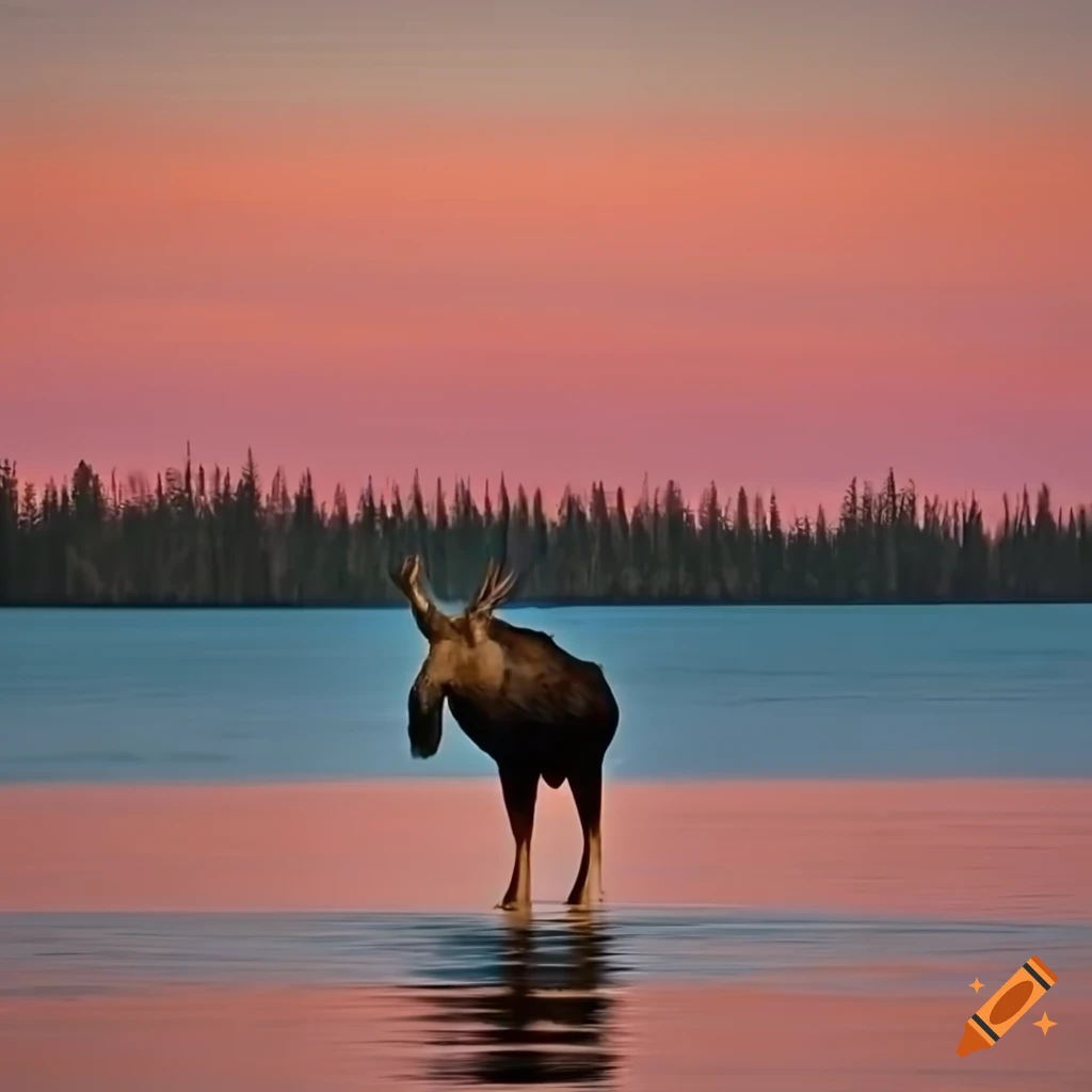 Photorealistic view of a moose standing in water on Craiyon