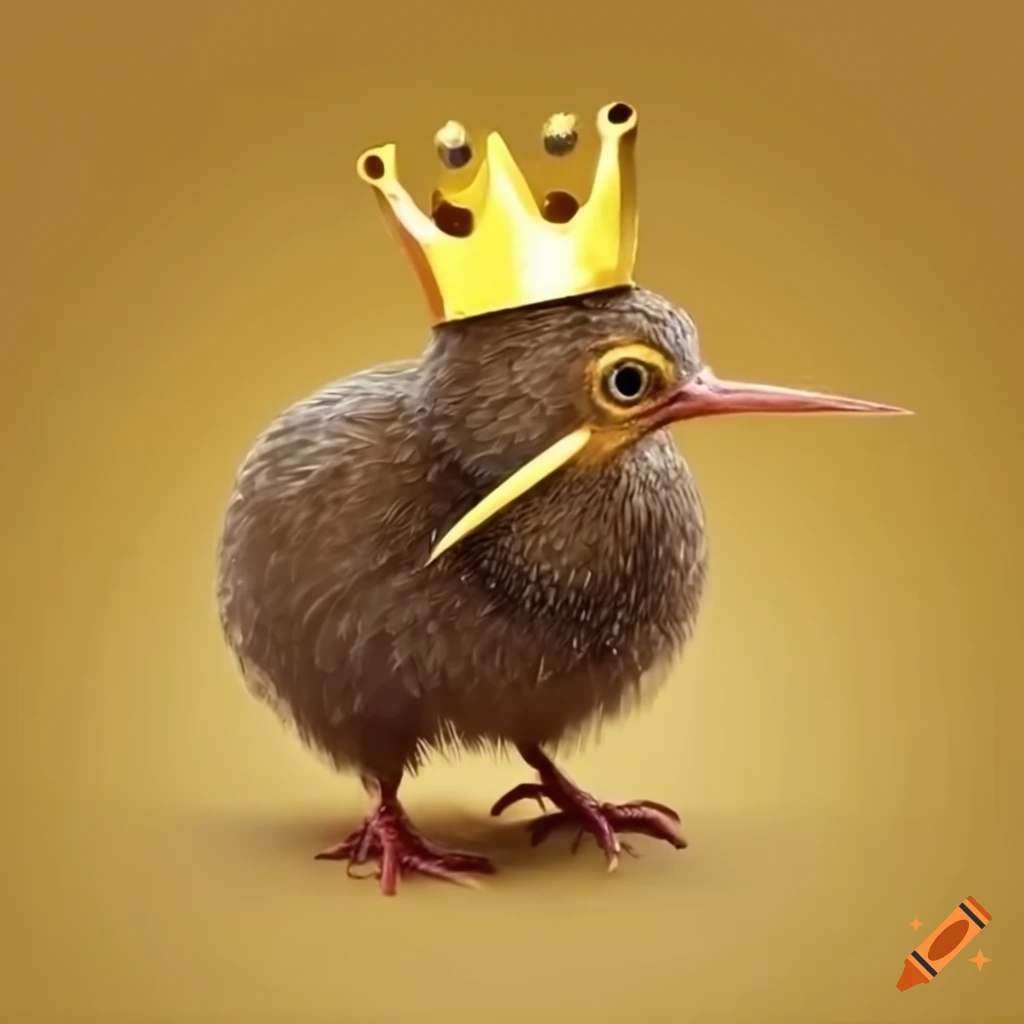 Kiwi bird with a golden crown on Craiyon