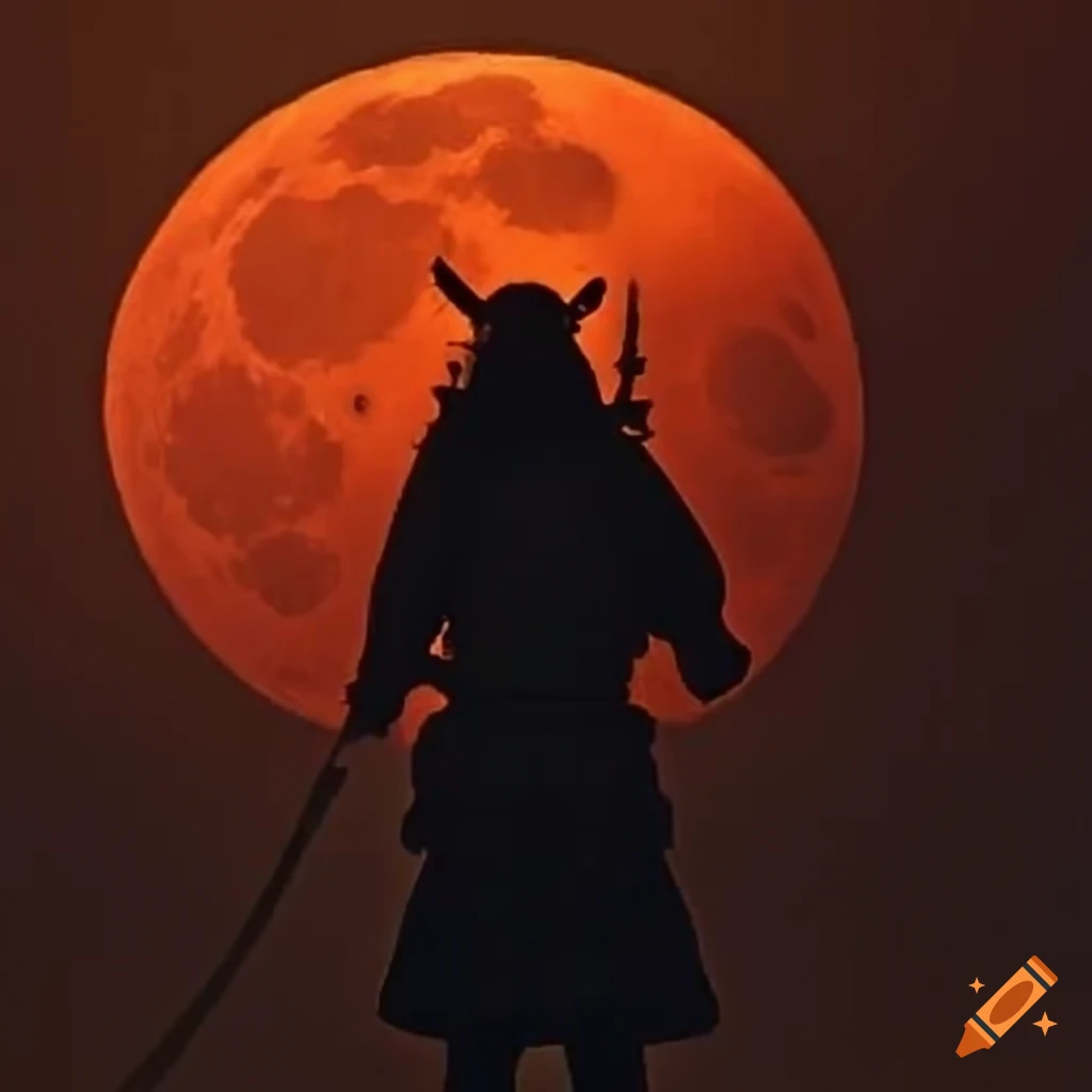 Artwork of a samurai in front of a blood moon