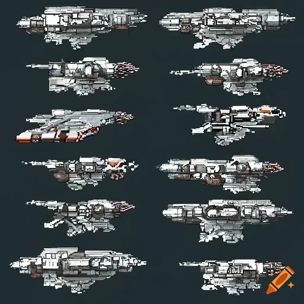 Sprites of spaceships for sci-fi games on Craiyon