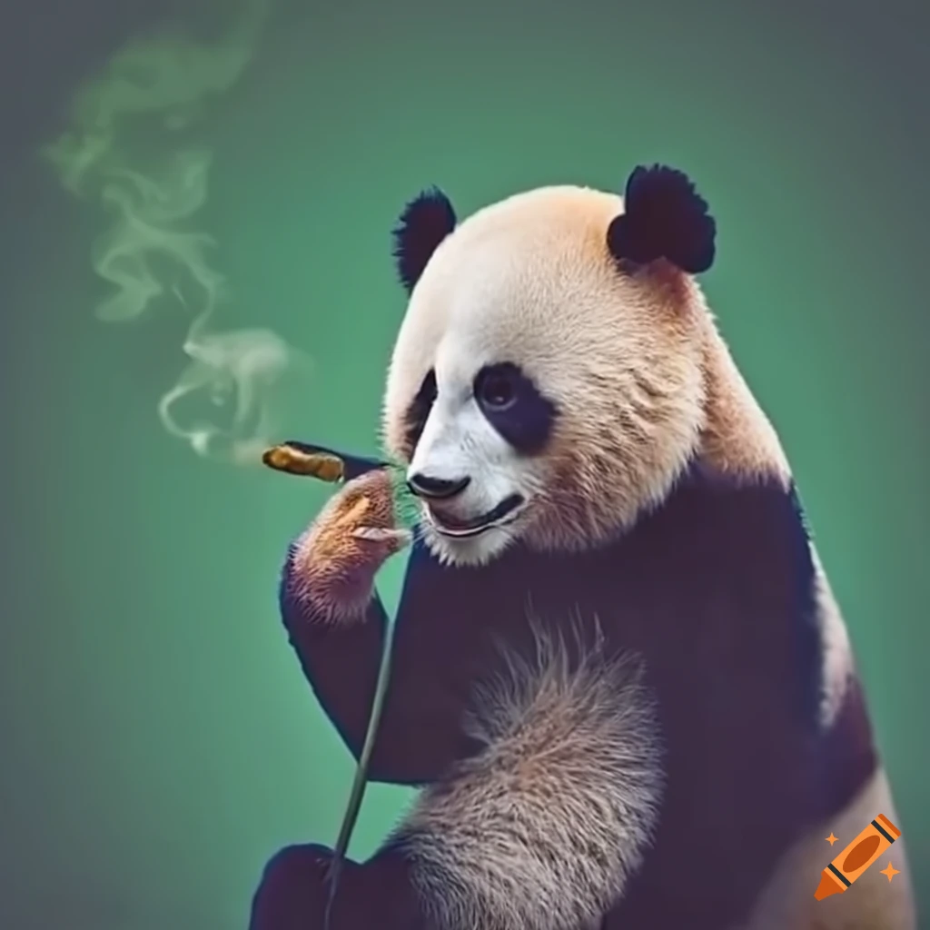 Humorous illustration of a panda with a joint on Craiyon