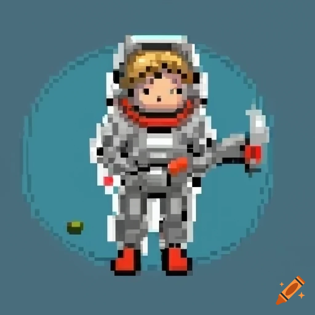 Pixel art cartoon cosmonaut in futuristic space suit on Craiyon