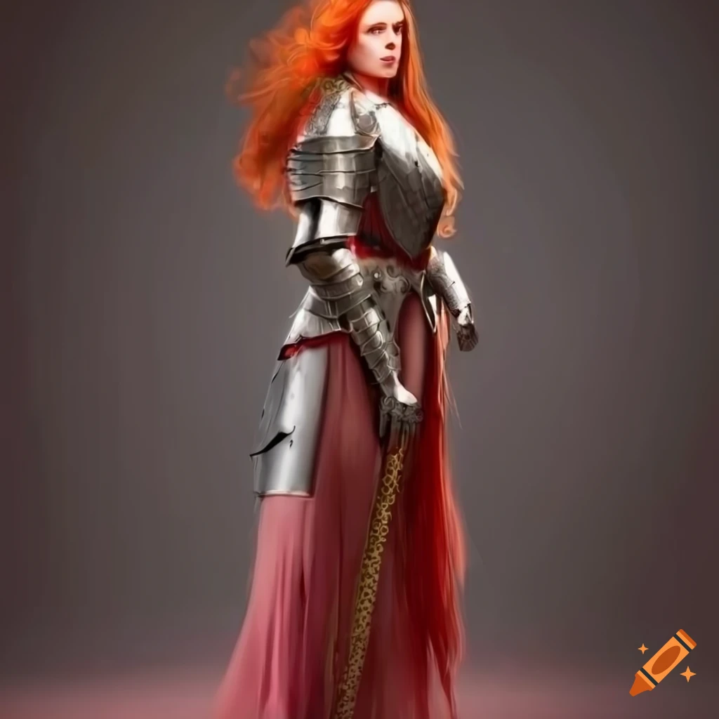 Woman in elegant suit of armor with red hair on Craiyon