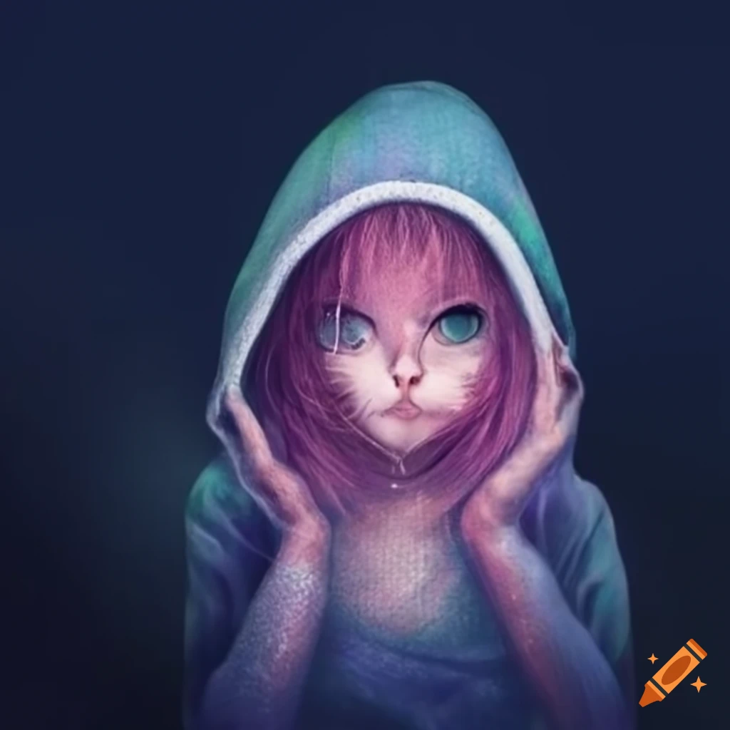 Mermaid With Cat Eyes Wearing A Hoody On Craiyon
