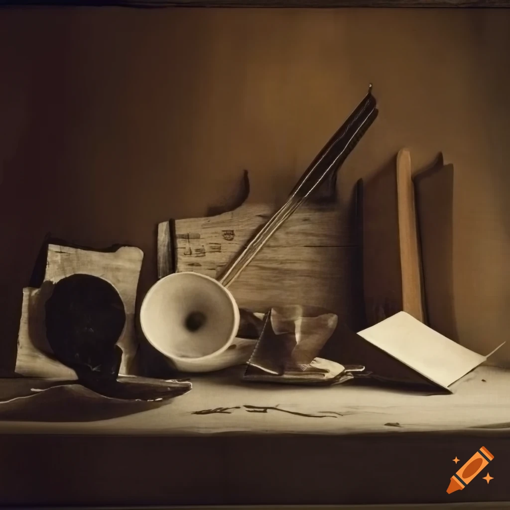 Modern still life featuring dirty fabric and musical instruments