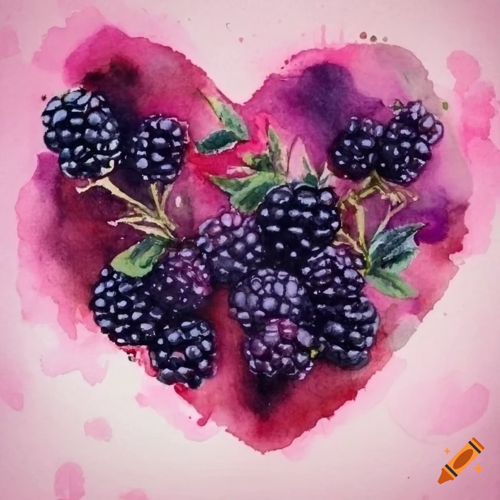 Watercolor painting of blackberries shaped like a heart on Craiyon