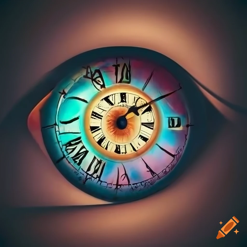 Surreal eye with a clock on Craiyon