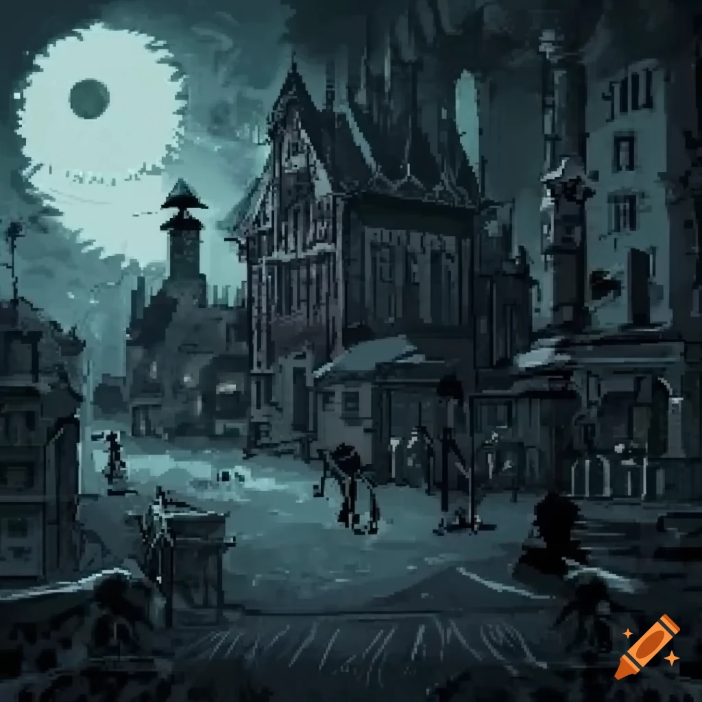 Gritty pixel art of a victorian city on Craiyon