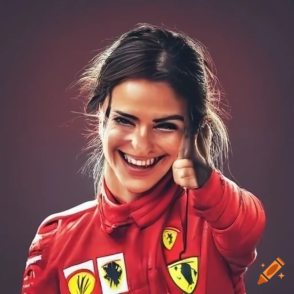 Formula One promoter in Ferrari attire smiling on Craiyon
