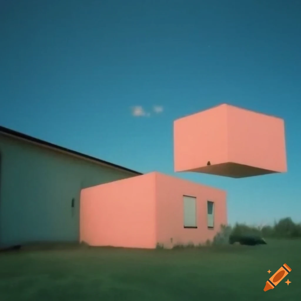 Surrealistic photo of flying buildings at sunset on Craiyon