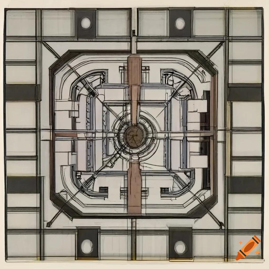 Diagram of a 2nd dimensional office building and military base on Craiyon