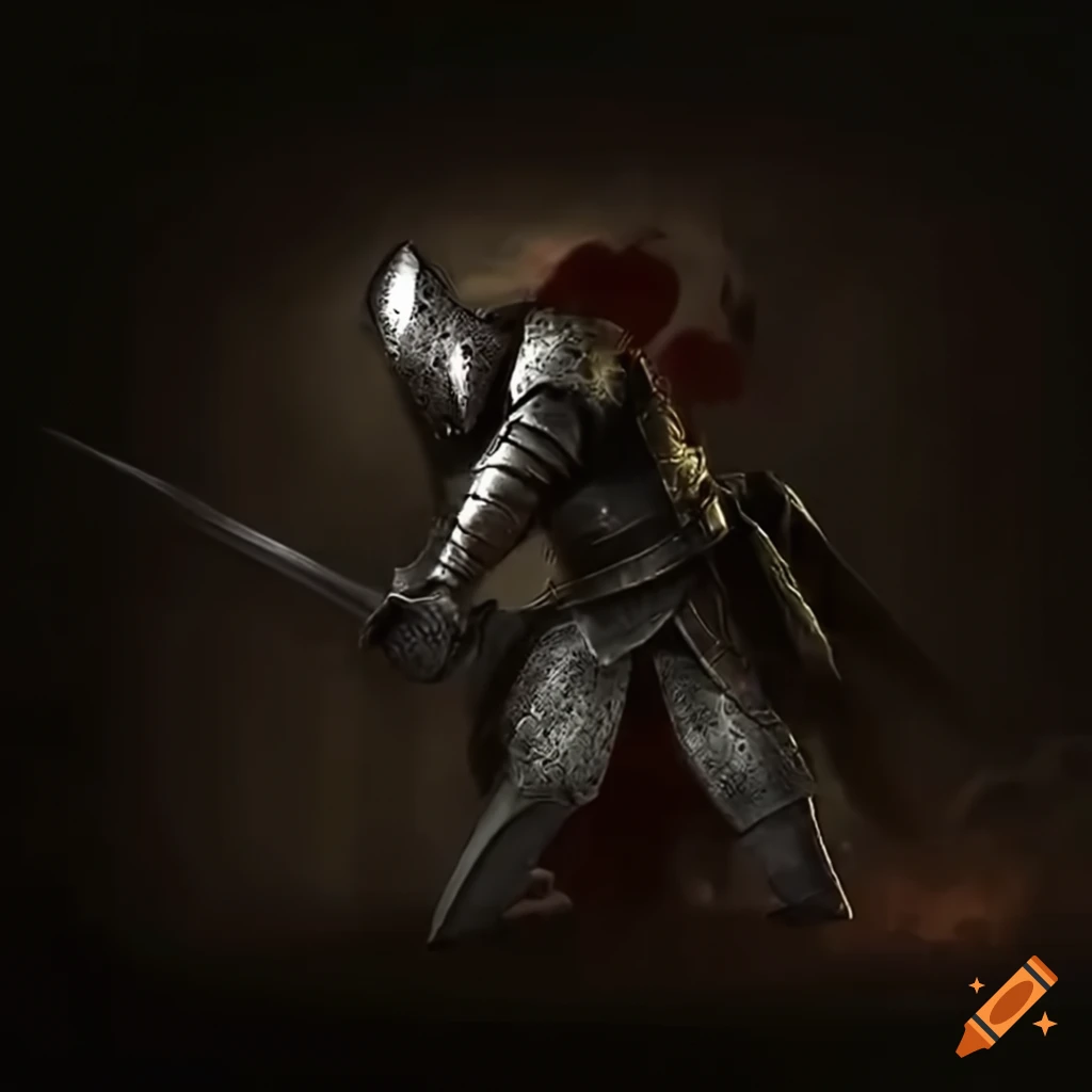 Image of an armored knight swinging a sword on Craiyon