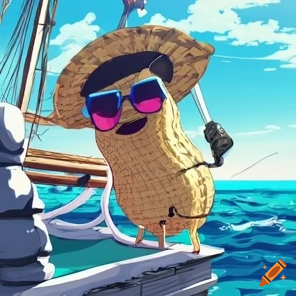Anime-style peanut on a pirate ship at sea on Craiyon